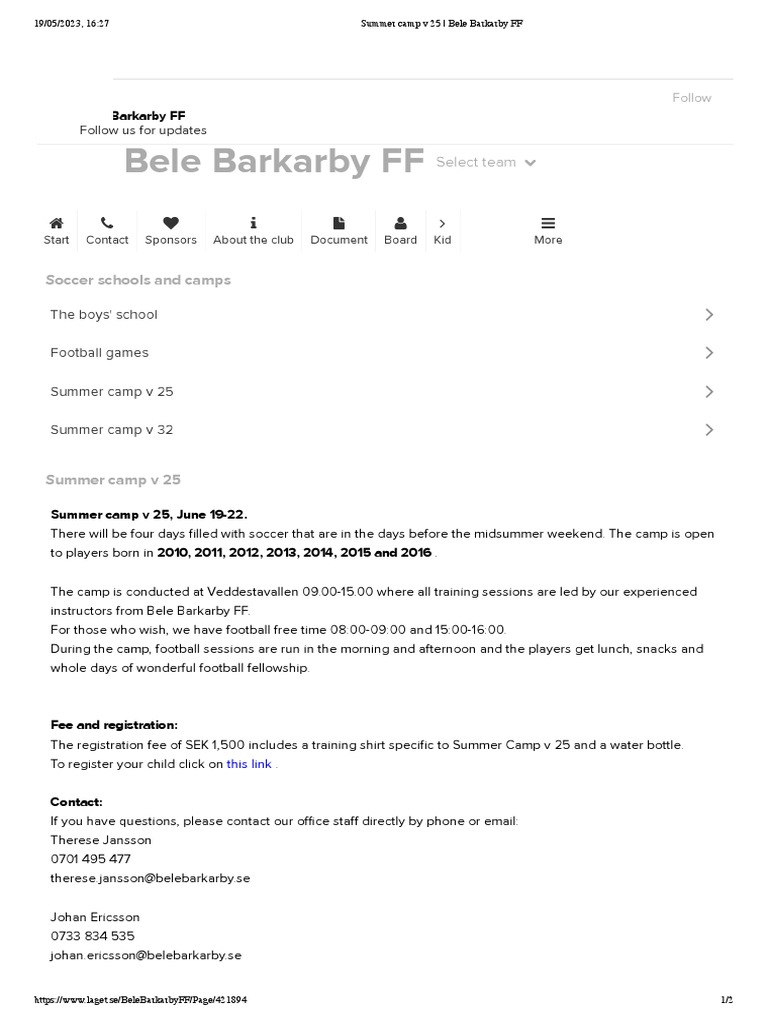 Summer Camp V 25 - Bele Barkarby FF | PDF