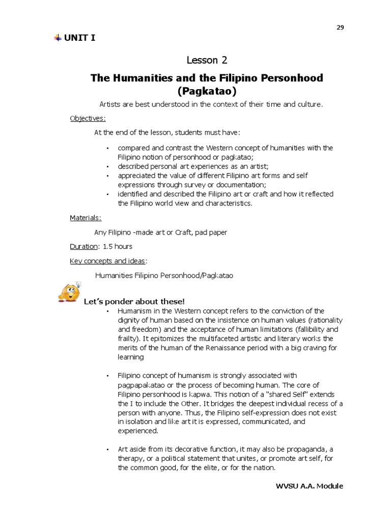 2 final-LESSON-2-U1-The-Humanities-and-the-Filipino-Personhood-Pagkatao | PDF | The Arts
