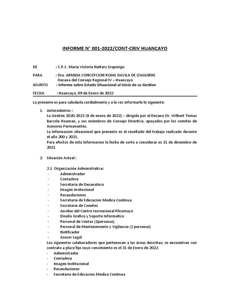 Informe N 001 - Estado Situacional 2022 | PDF