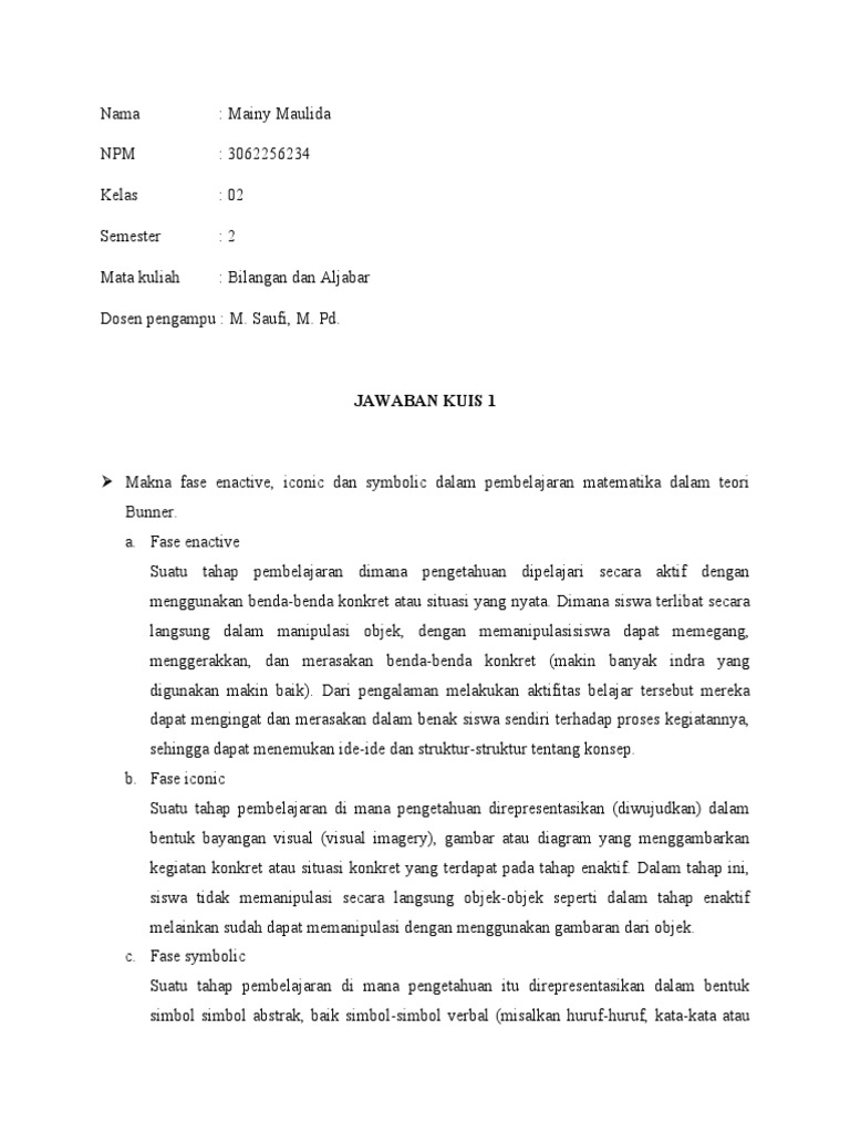 Mainy Maulida - Jawaban Kuis 1 - Bilangan Dan Aljabar | PDF