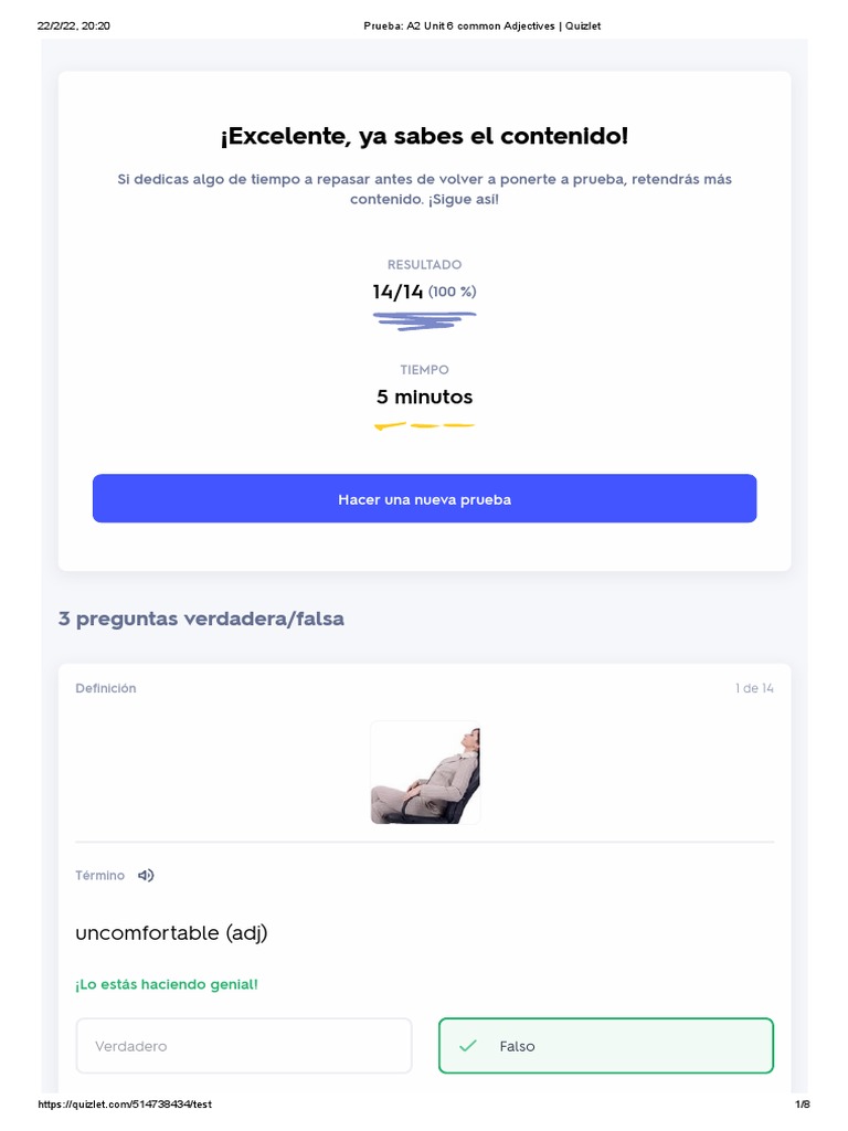 Prueba - A2 Unit 6 Common Adjectives - Quizlet | PDF