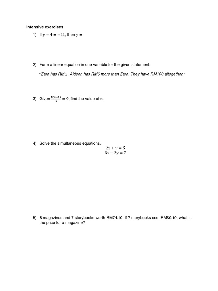 Intensive exercises for solving linear equations, inequalities, and ...