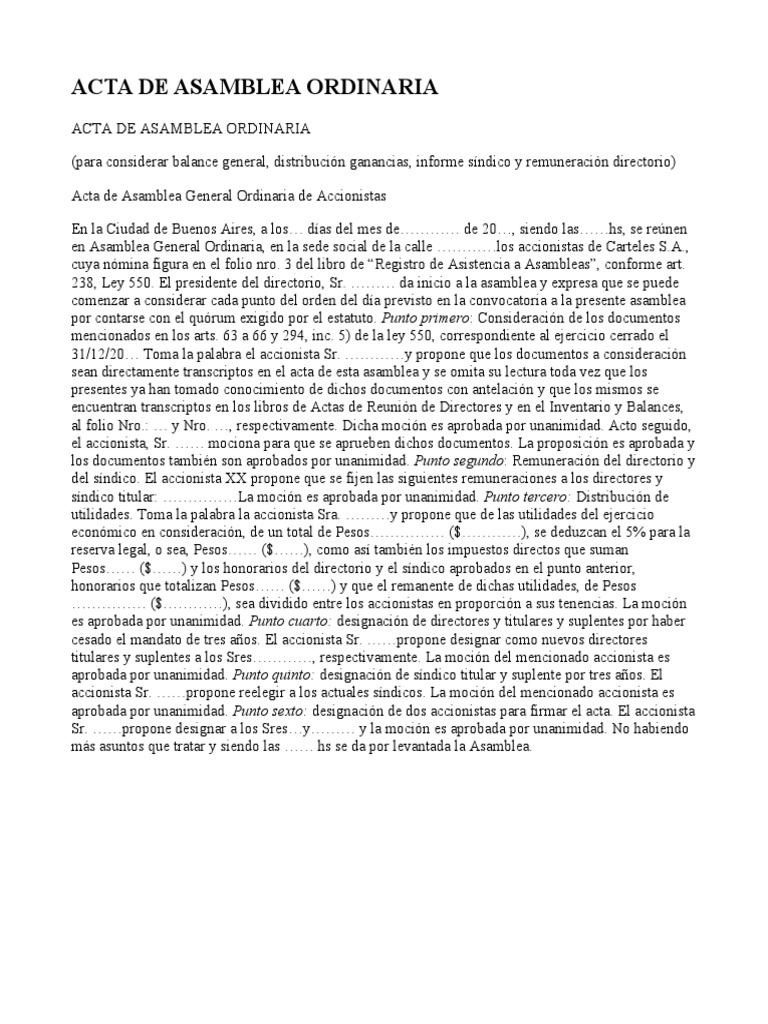 Acta De Asamblea Ordinaria 2023 Pdf Gobierno