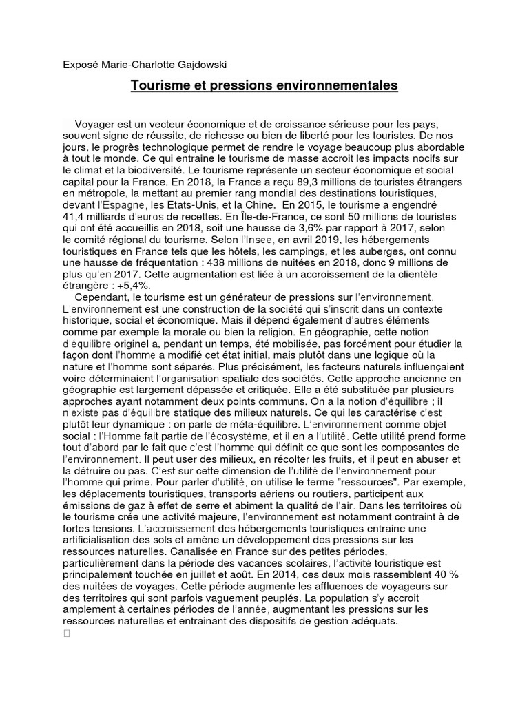 Exposé Géographie | PDF | Tourisme | Développement durable