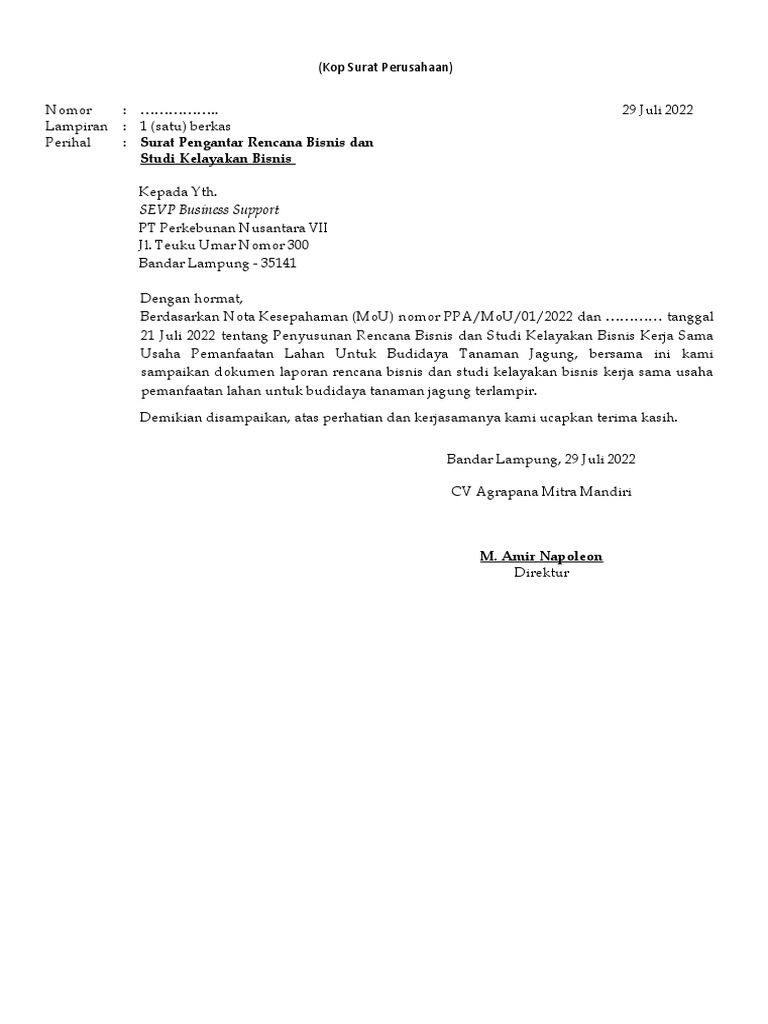 Surat CV AMM Ke PTPN VII Perihal Surat Pengantar | PDF