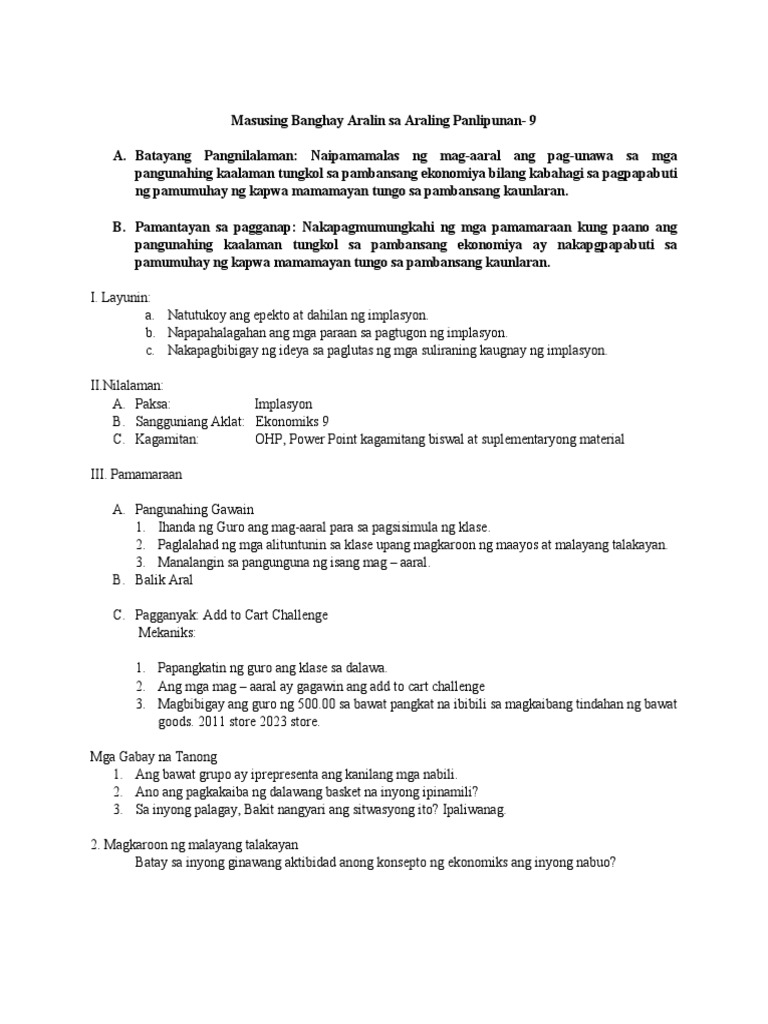 Detailed Lesson Plan Araling Panlipunan 9 | PDF