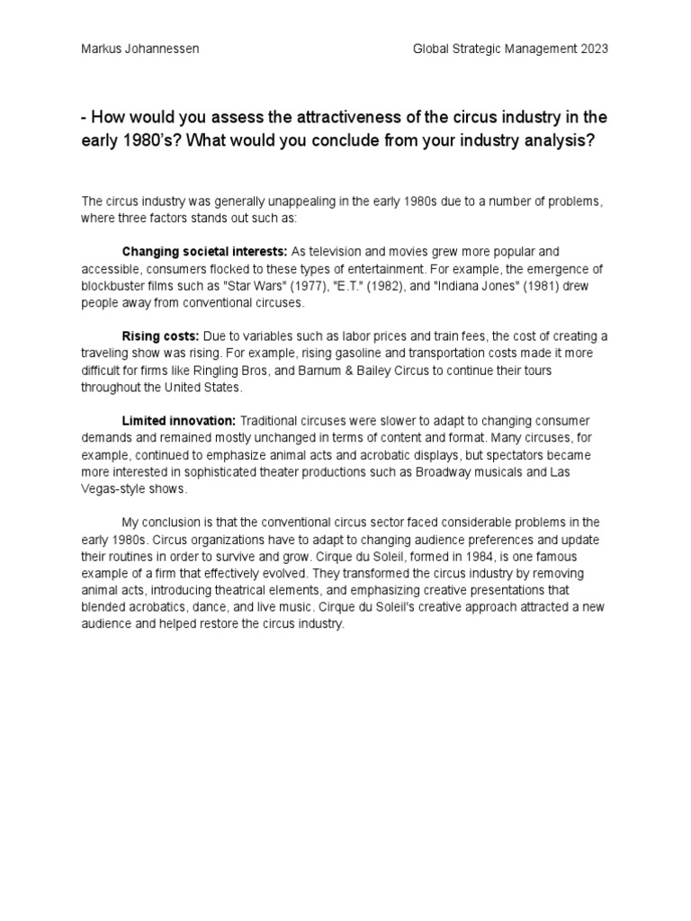Cirque Du Soleil Case Study | PDF | Circus | Ringling Bros. And Barnum & Bailey Circus