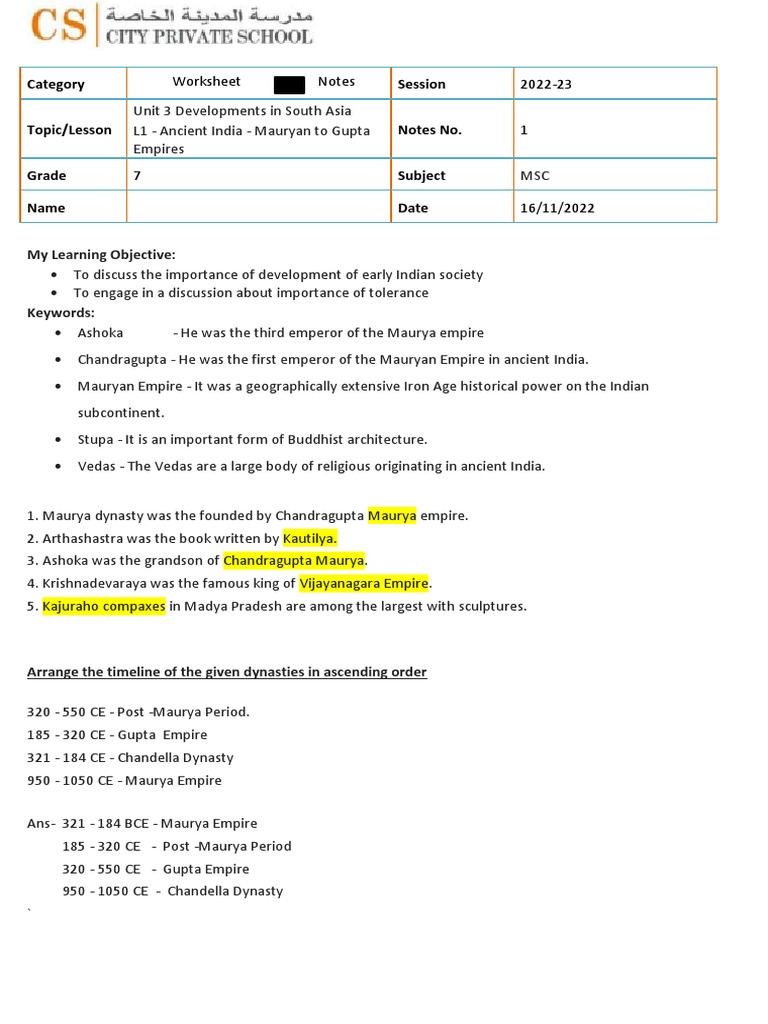 notes gupta to maurya empires new | PDF | Asia | South Asia
