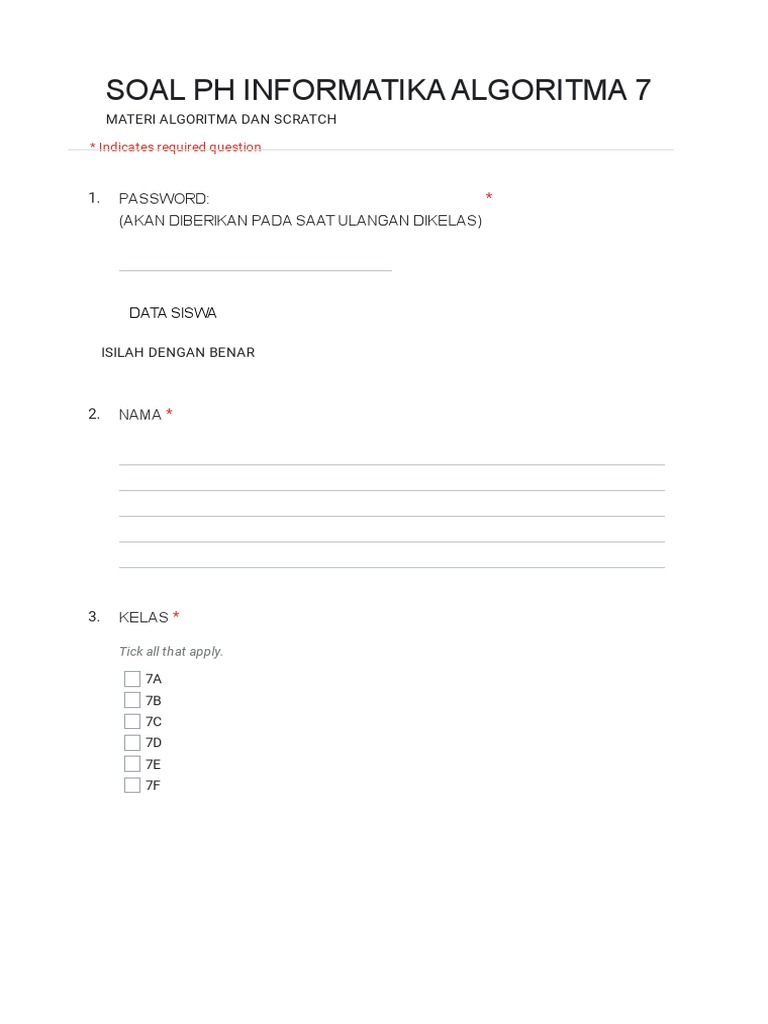 Soal PH Informatika Algoritma 7 - Google Forms | PDF