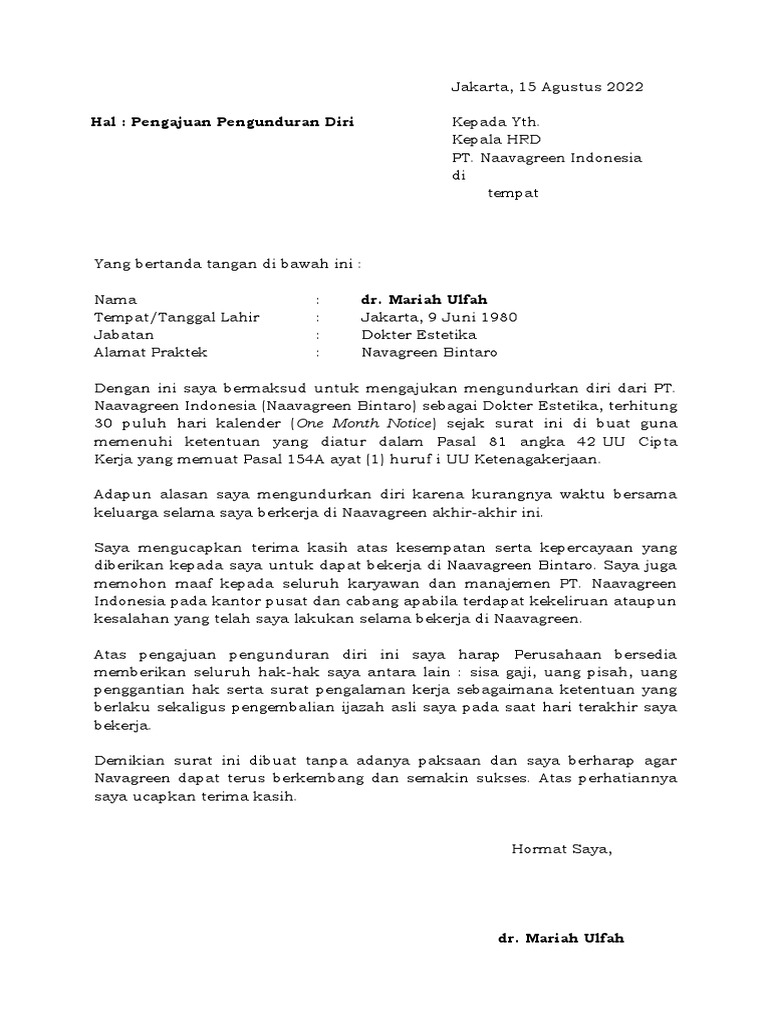 Format Surat Pengunduran Diri | PDF
