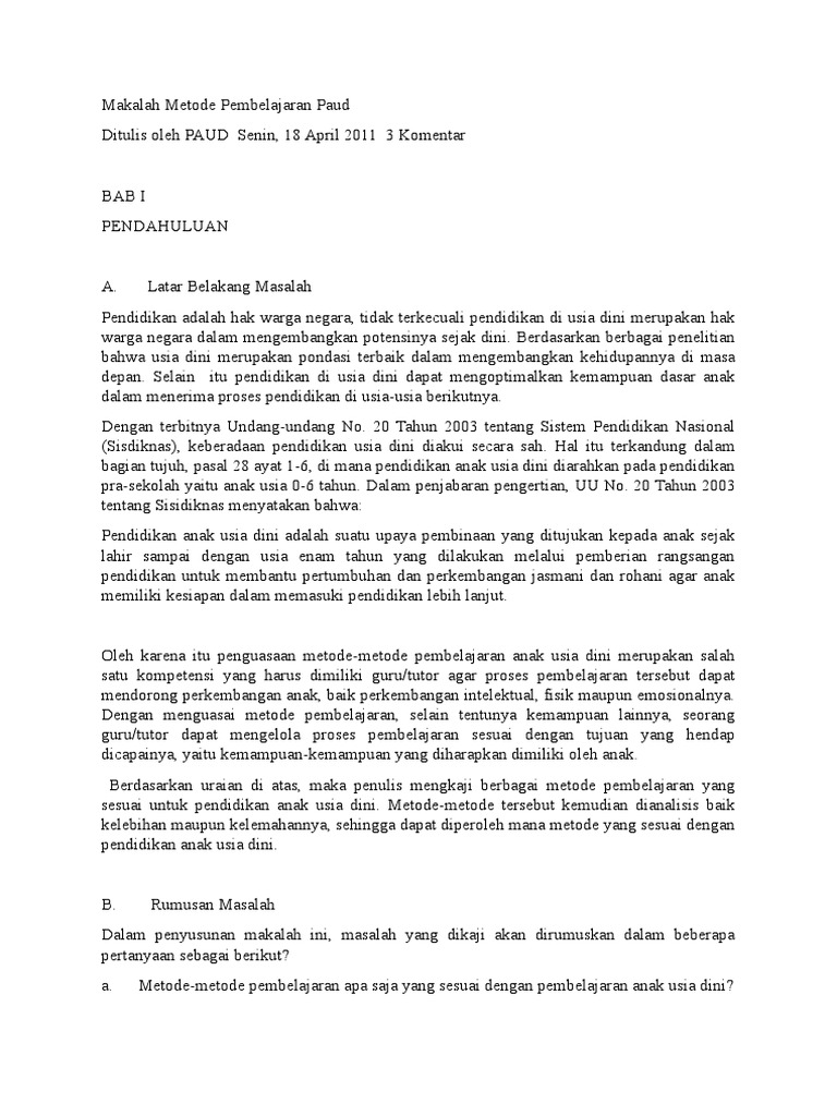 Makalah Metode Pembelajaran Paud | PDF