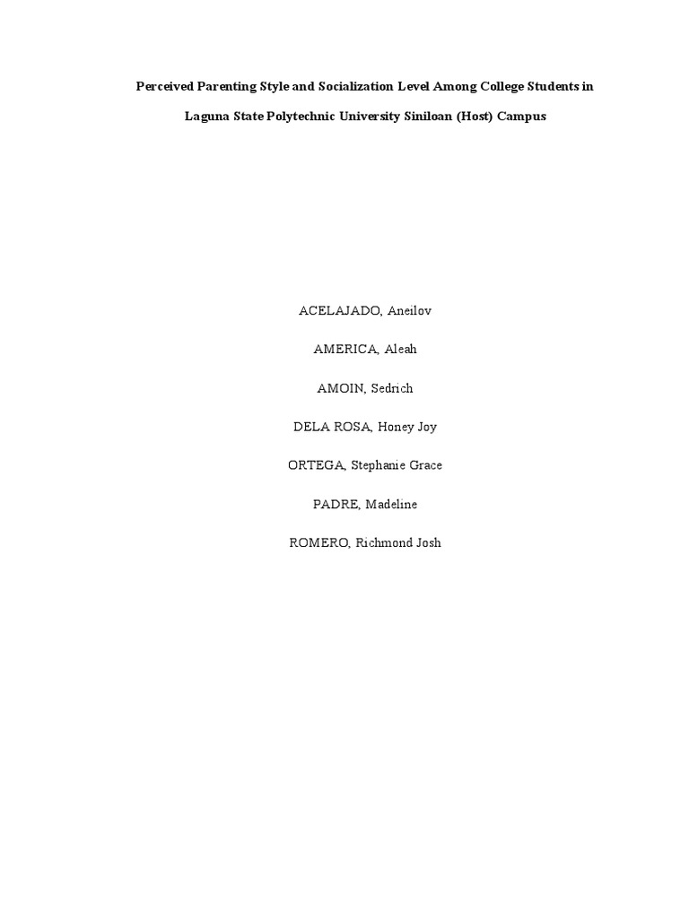 Perceived Parenting Style And Socialization Level Among College