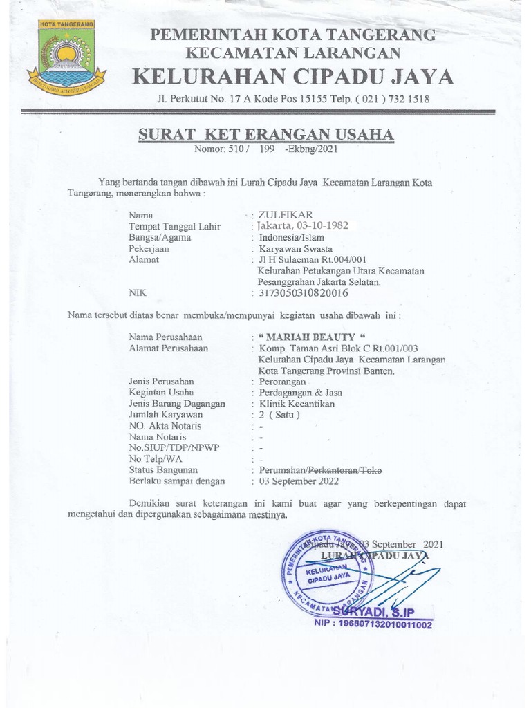 Surat Keterangan Usaha | PDF