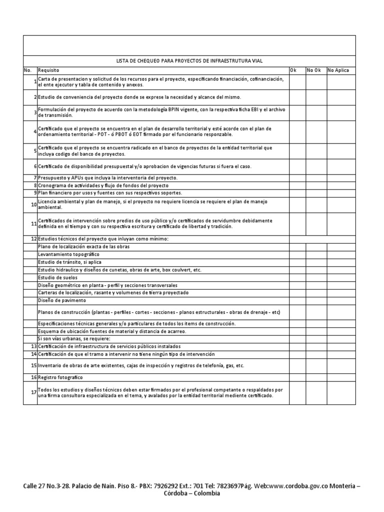 Lista de Chequeo Proyectos 2012 | PDF