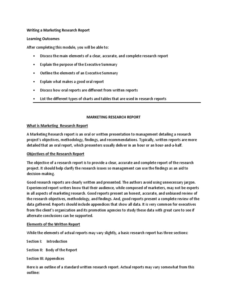 Marketing Research Report Structure | PDF | Chart | Sampling (Statistics)