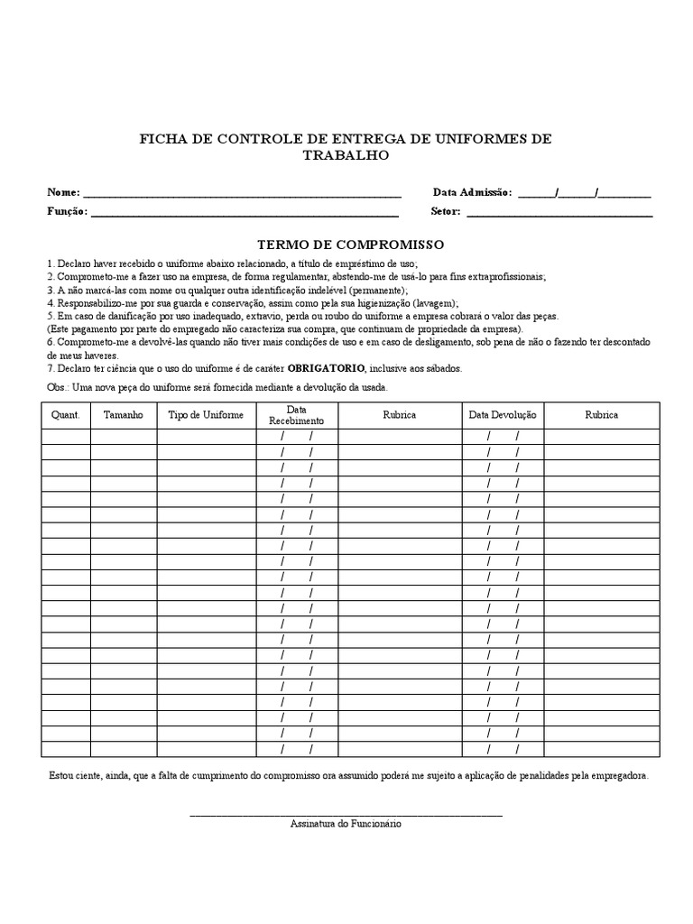 Controle de Uniformes | PDF