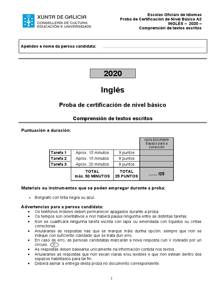 Eoi Coruña A2 Con Soluciones | PDF