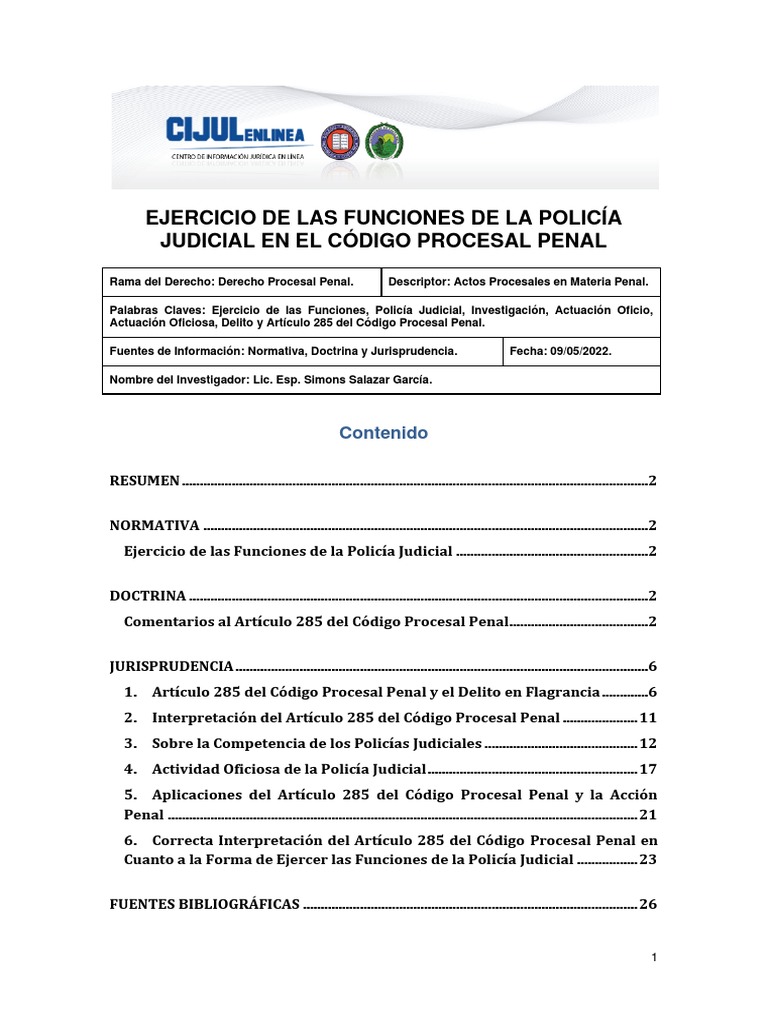Ejercicio de Las Funciones de La Policía Judicial en El Código Procesal Penal | PDF | Policía ...