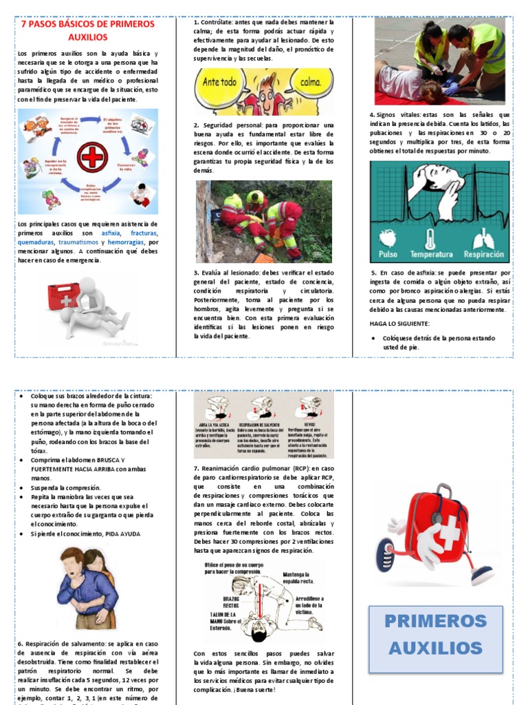 Folleto Primeros Auxilios | PDF | Reanimación cardiopulmonar | Primeros auxilios