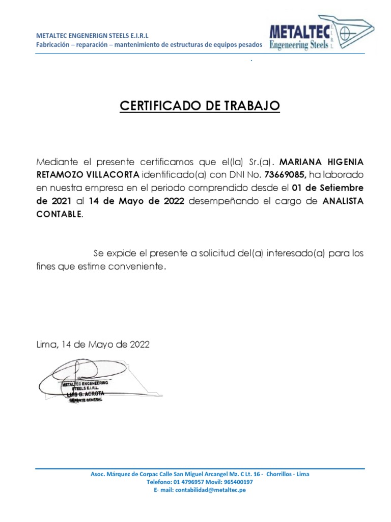 Certificado Mariana | PDF