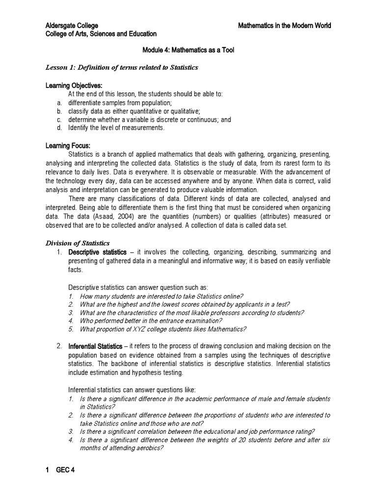 Module 4 | PDF | Sampling (Statistics) | Level Of Measurement