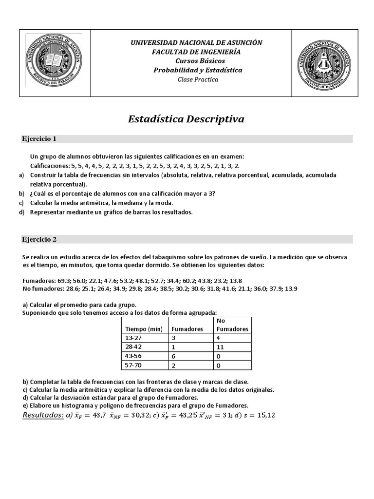 Estadística Descriptiva - Ejercitario | PDF | Mediana | Teoría de la ...