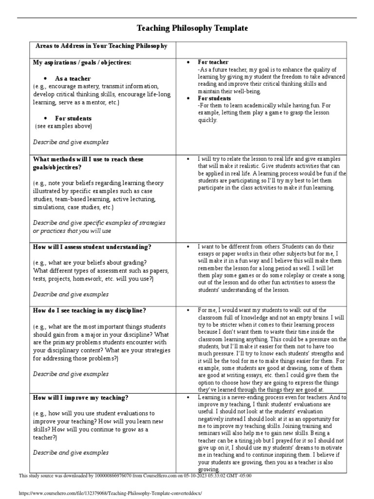Teaching Philosophy Framework | PDF | Learning | Teachers