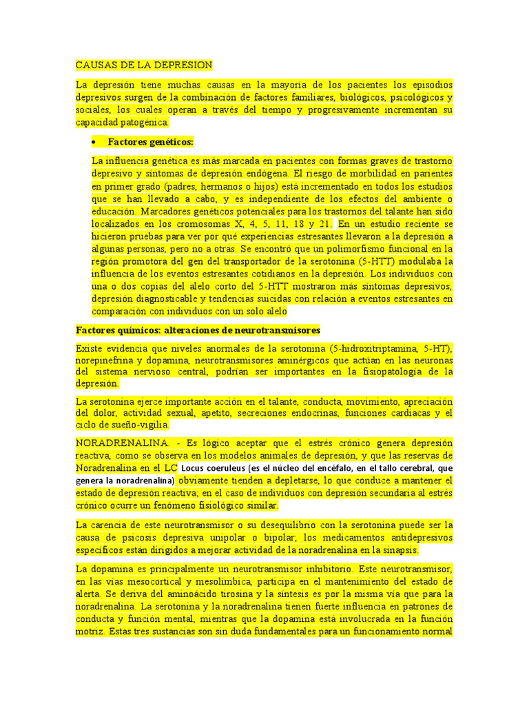 Causas de La Depresion | PDF | Trastorno depresivo mayor | Serotonina