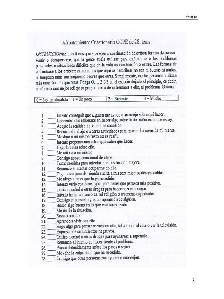 Cuestionario Cope | PDF