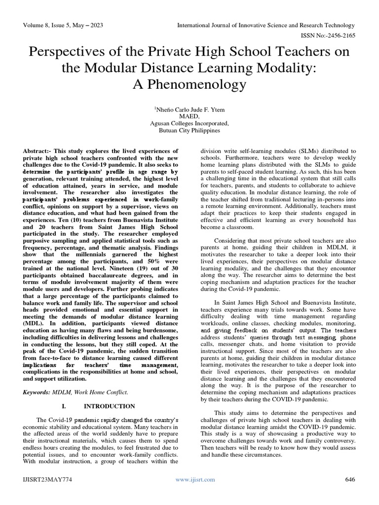 Perspectives of The Private High School Teachers On The Modular ...