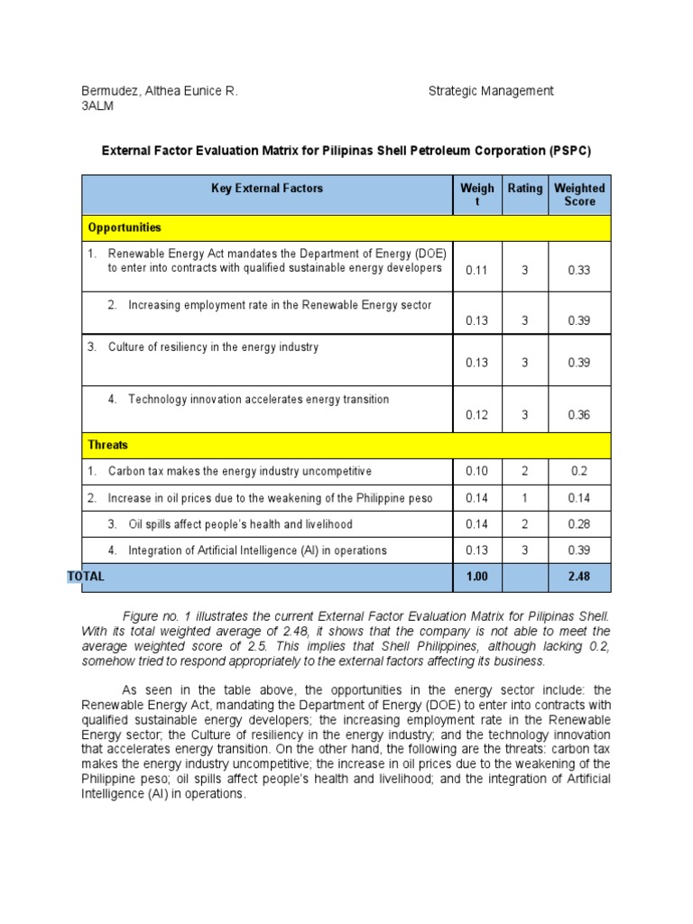 Efe Matrix - Bermudez | PDF | Renewable Energy | Energy Industry