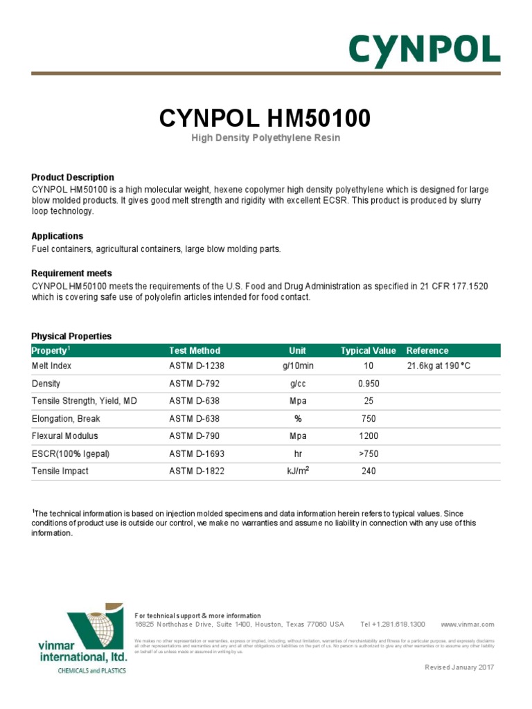 Hdpe HM50100 | PDF | Polyethylene | Materials