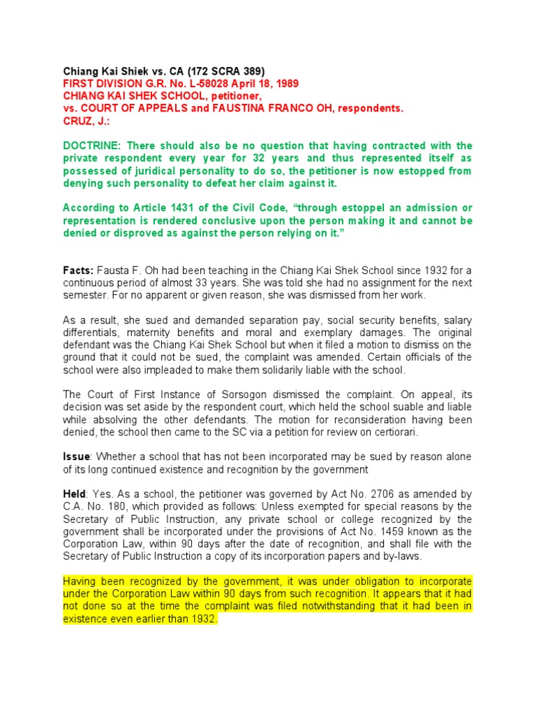 Chiang Kai Shiek | PDF | Estoppel | Lawsuit