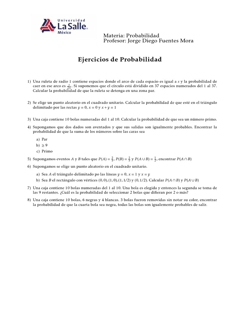 Ejercicio de Probabilidad | PDF