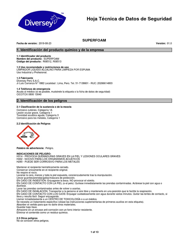 MSDS - Superfoam | PDF | Sal (química) | Agua