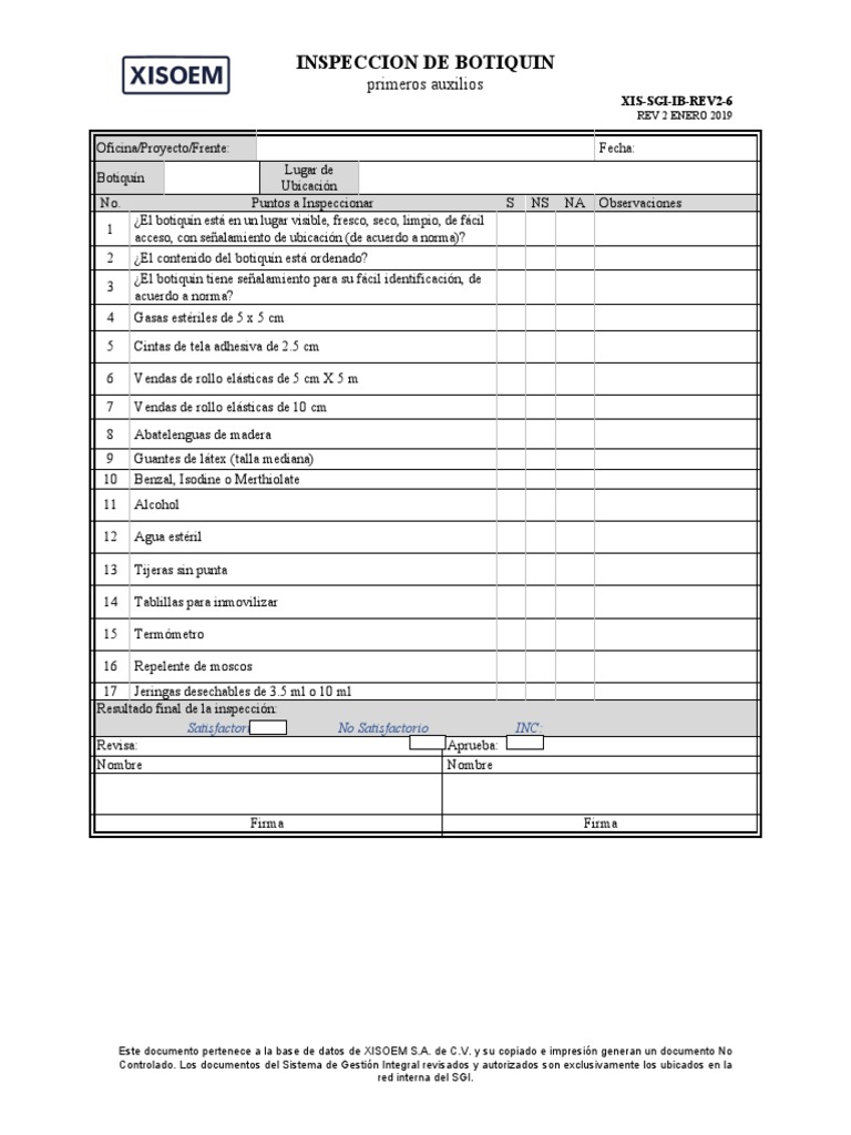 6 Inspeccion de Botiquín de Primeros Auxilios | PDF