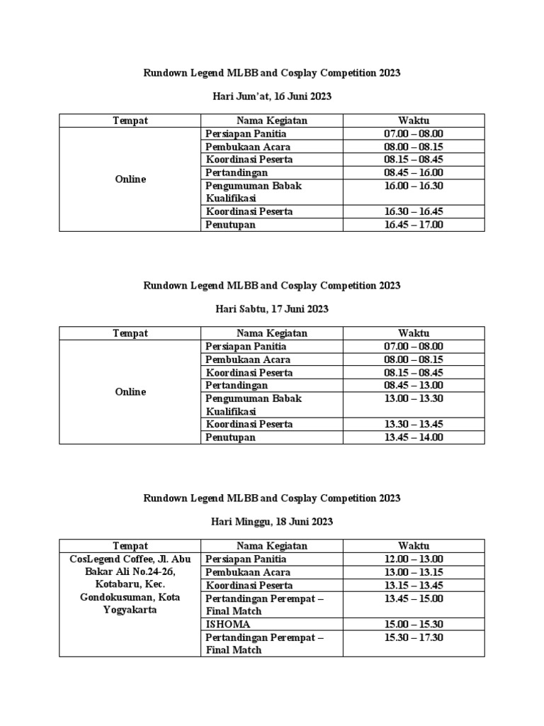 Rundown Legend MLBB and Cosplay Competition 2023 | PDF