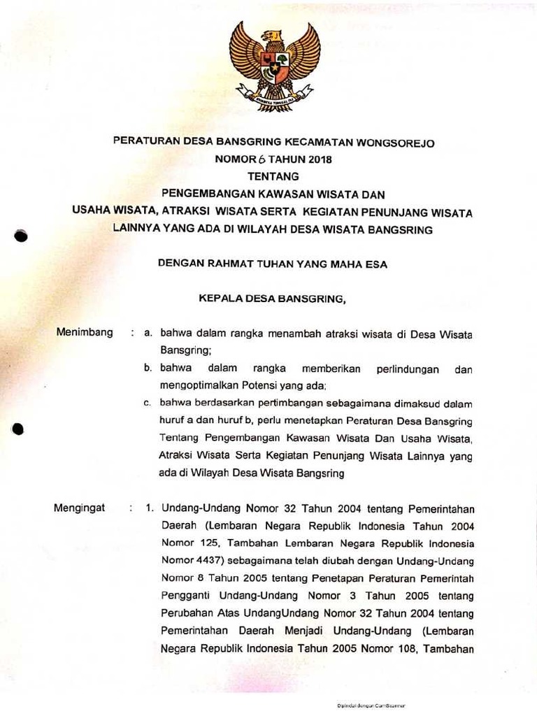 Perdes Tentang Pengembangan Kawasan Wisata Dan Usaha Wisata Atraksi Wisata Serta Kegiatan ...