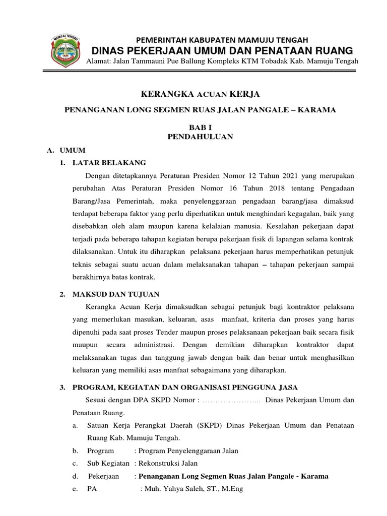 KAK Penanganan Long Segment Jalan Pangale Karama Fix | PDF | Bisnis