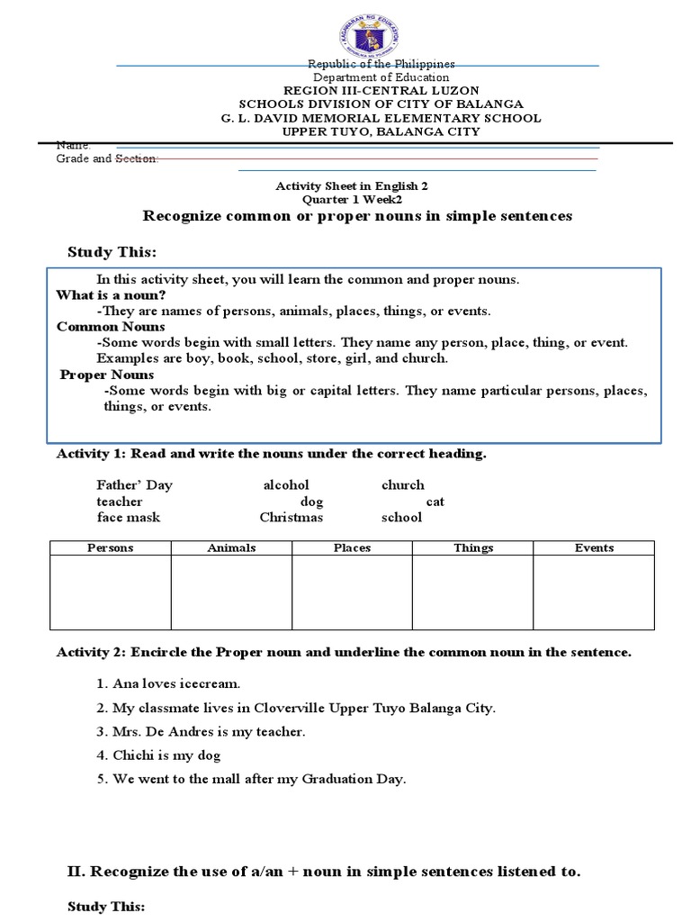 Grade 2 English Answer Sheet. Q1.Wk2-3 | PDF | English Language ...
