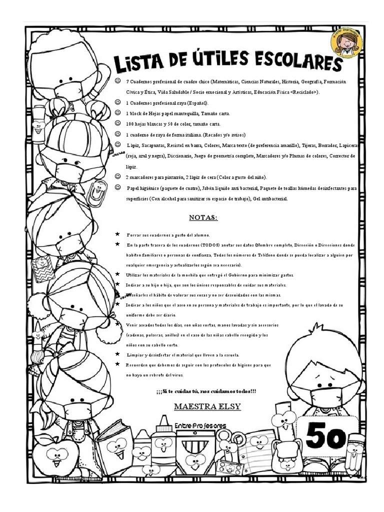 Lista de Útiles Elsy 5to | PDF | Salud y bienestar