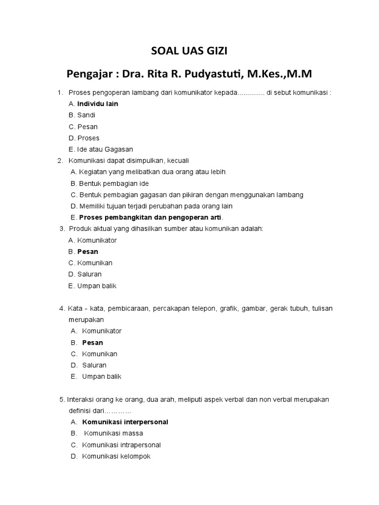Soal UAS Gizi 2019 | PDF | Karier & Perkembangan