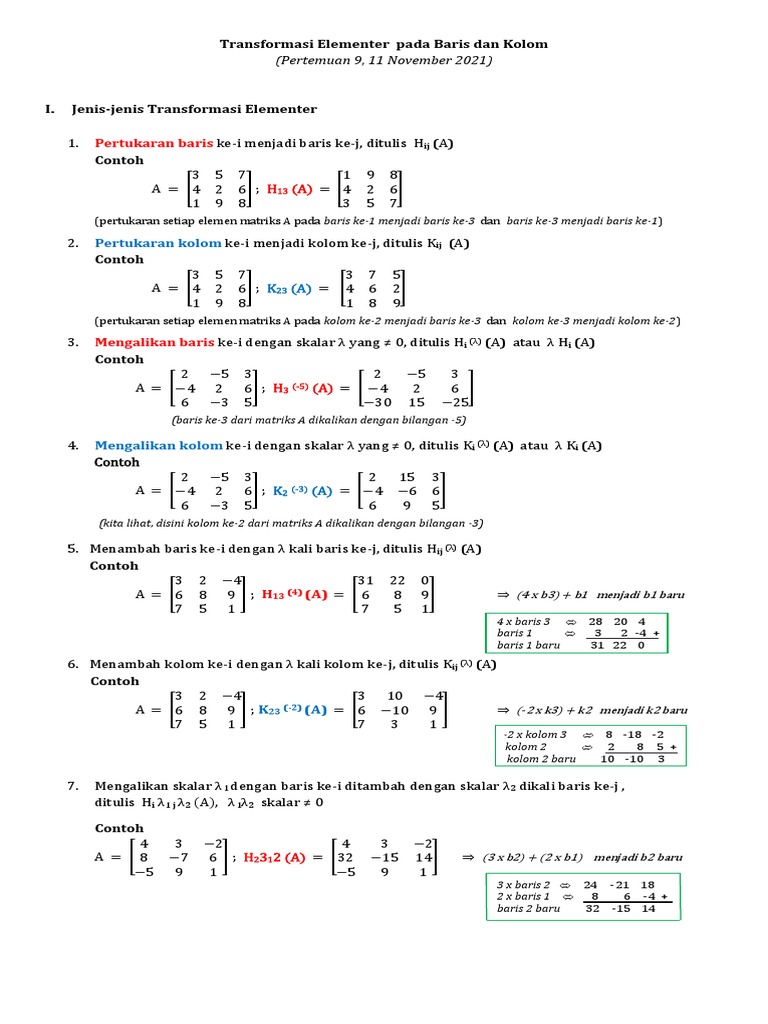 M6_Transformasi Elementer pada Baris dan Kolom | PDF