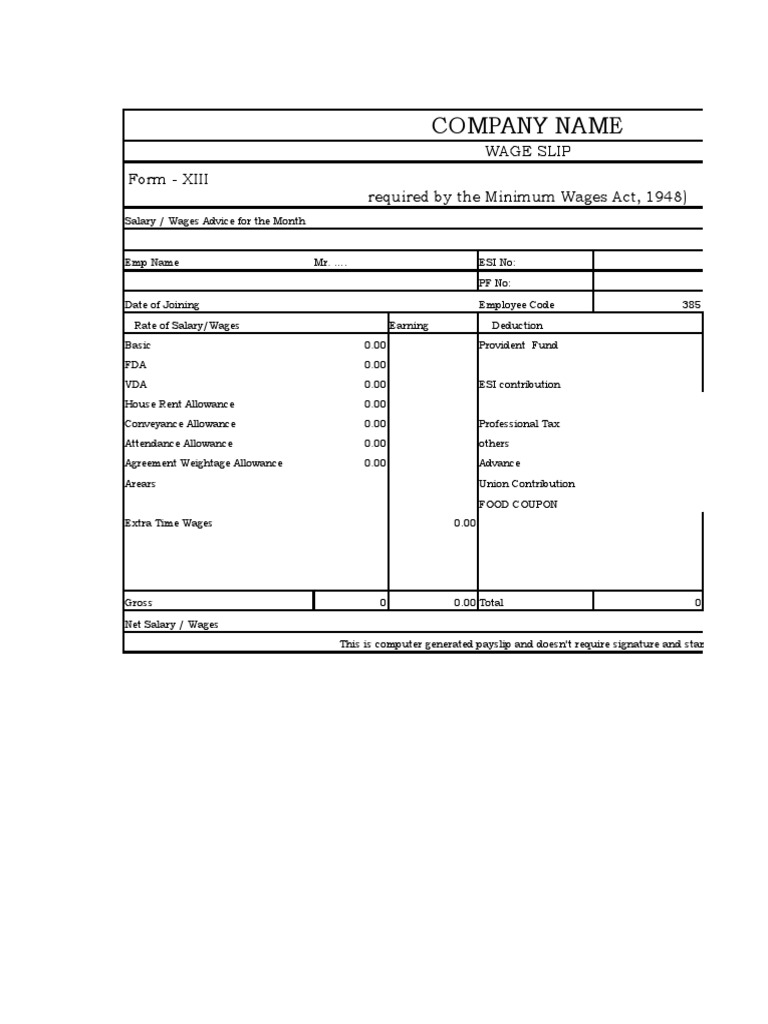 Monthly Wage Slip Breakdown | PDF