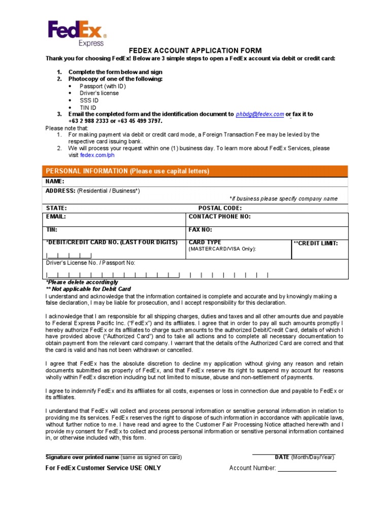 Fedex Psa Application en PH | PDF | Debit Card | Credit Card