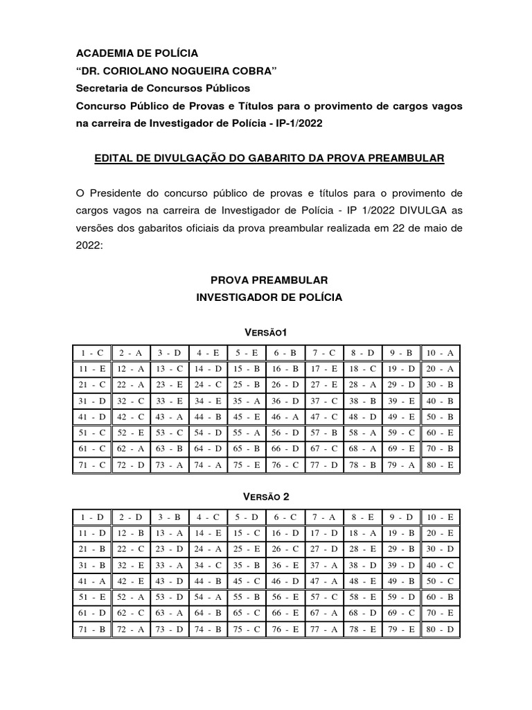 Gabarito Prova Preambular - Ip PDF | PDF