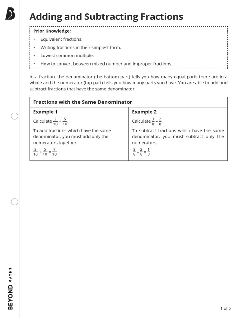 Adding and Subtracting Fractions | PDF