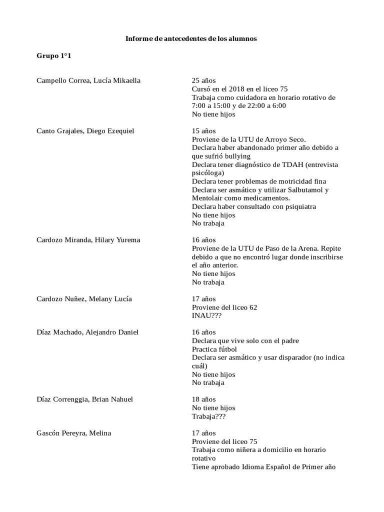 Infome de Antecedentes 1°1 | PDF Infome de Antecedentes 1°1 | PDF