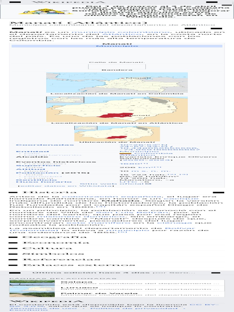 Manatí (Atlántico) - Wikipedia, La Enciclopedia Libre | PDF | Colombia
