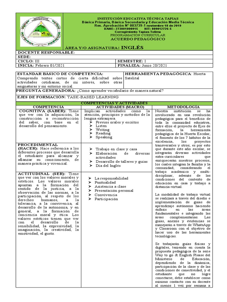 Modelo Ejemplo de Ejes Transversales | PDF | Maestros | Evaluación